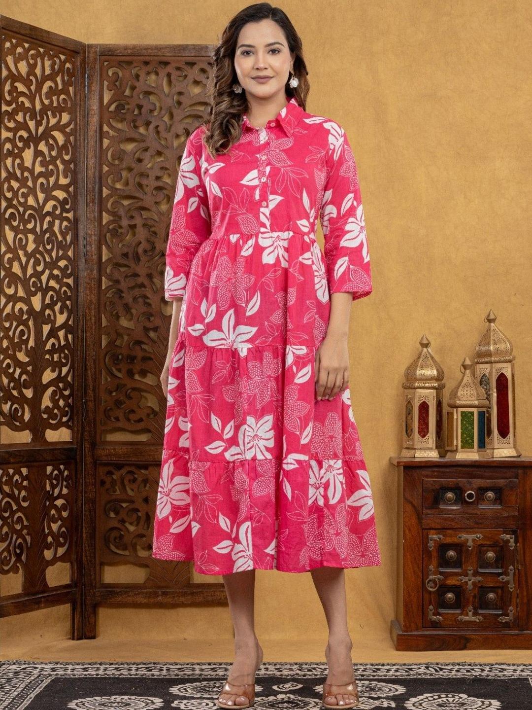 Buy NUNCHII Floral Print A Line Midi Dress - Dresses for Women 38134664 ...