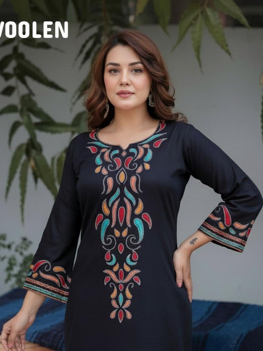 Buy CHAFI COLLECTION Women Thread Work Handloom Woollen Kurta - Kurtas ...