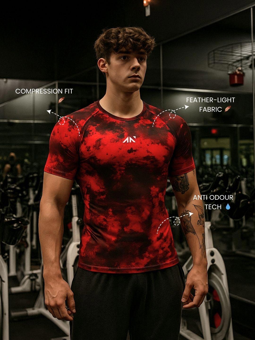 Buy AESTHETIC NATION Men Tie And Dye Printed Dri FIT Compression T ...