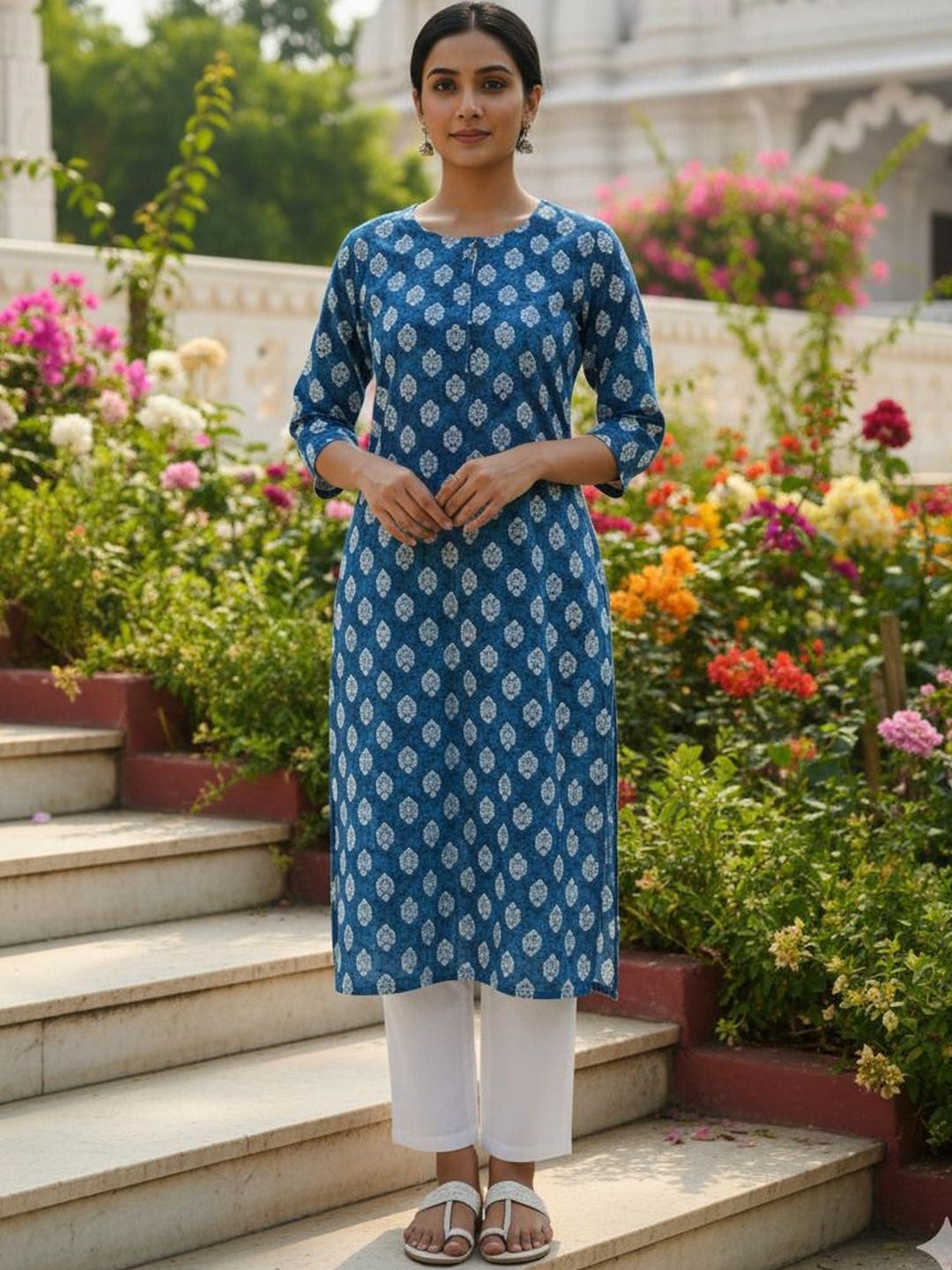 Buy THE FAB FACTORY Ethnic Motifs Printed Kurti - Kurtis for Women ...