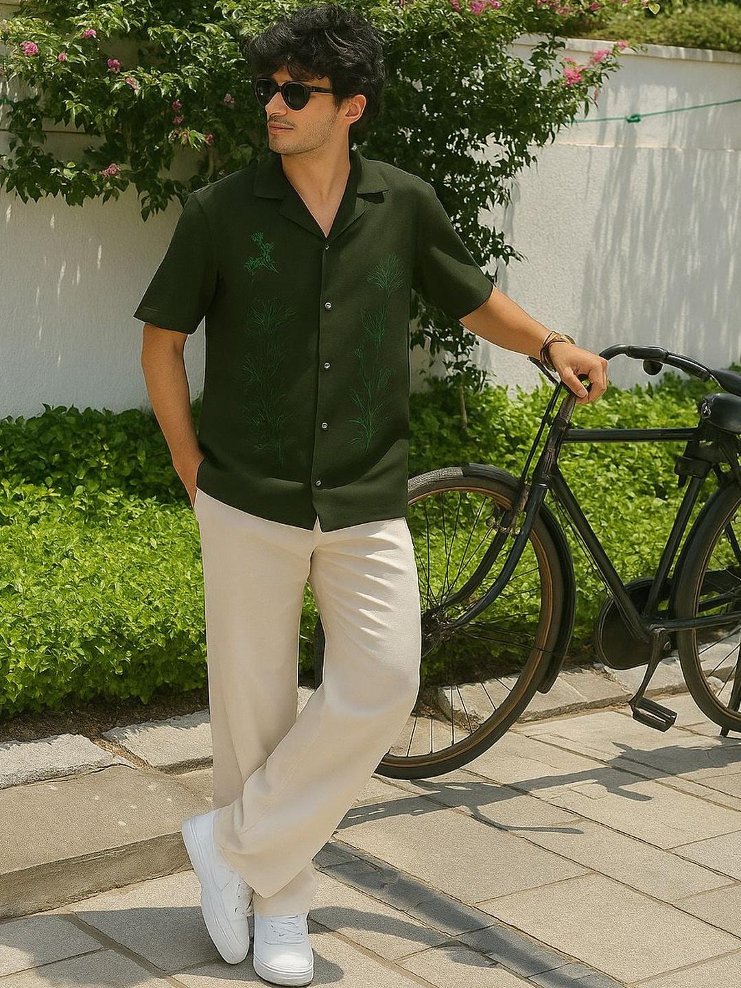 Buy FTX Men Embroidered Half Sleeve Lapel Collar Shirt - Shirts for Men ...