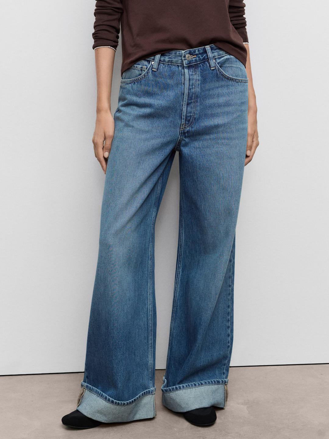 Buy MANGO Women Wide Leg With Turned Up Hem Mid Rise Light Fade Jeans ...