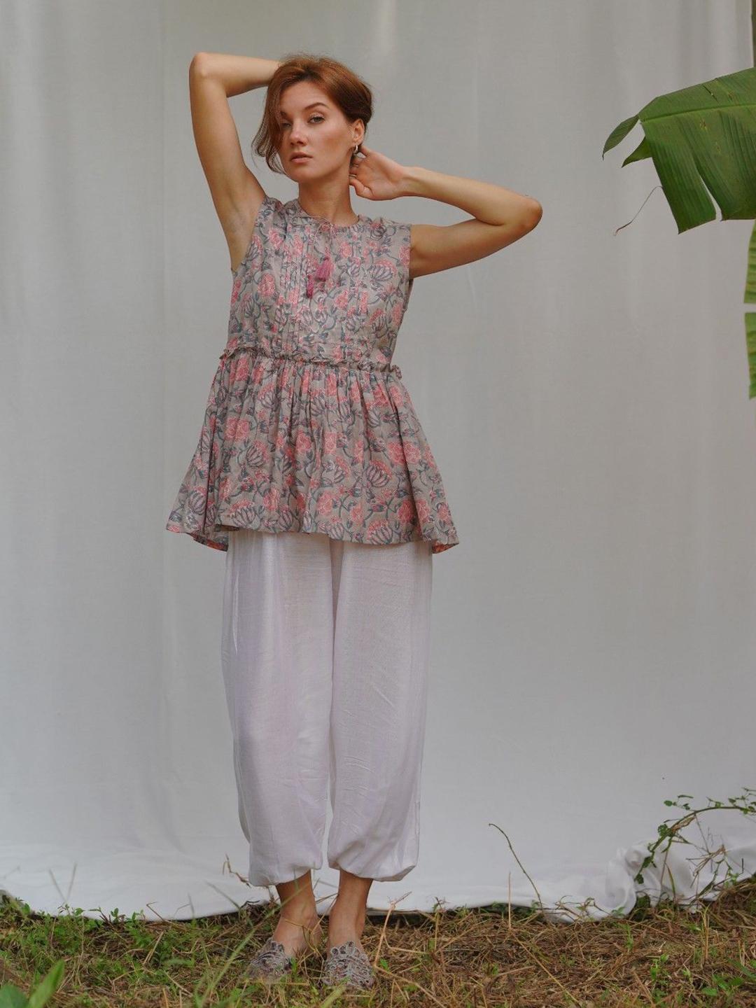 Buy Anemone Vinkel Floral Print Cotton Peplum Top - Tops for Women ...