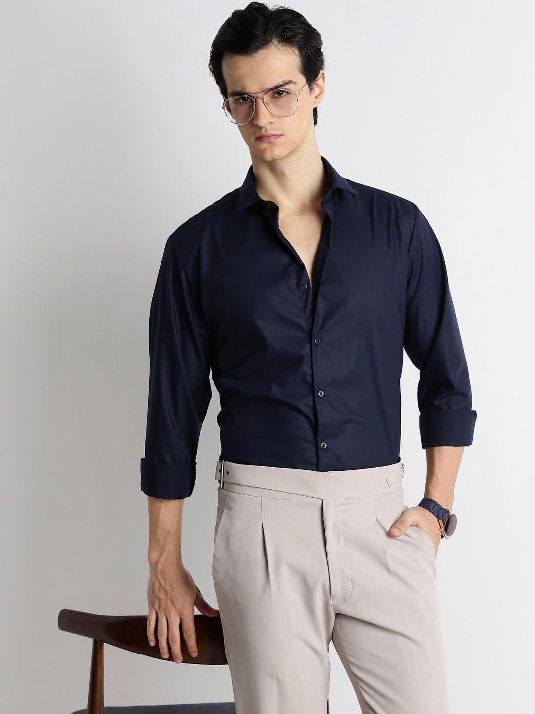Buy Blu MNKY Men Classic Slim Fit Formal Shirt - Shirts for Men ...