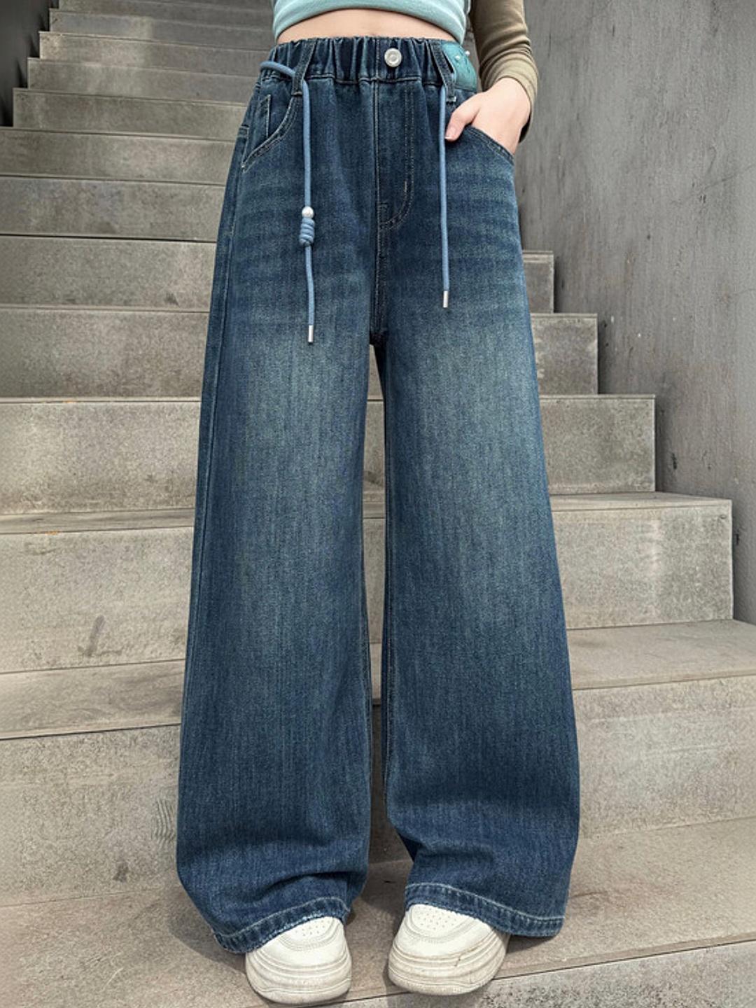 Buy LULU & SKY Girls Wide Leg High Rise Light Fade Jeans - Jeans for ...