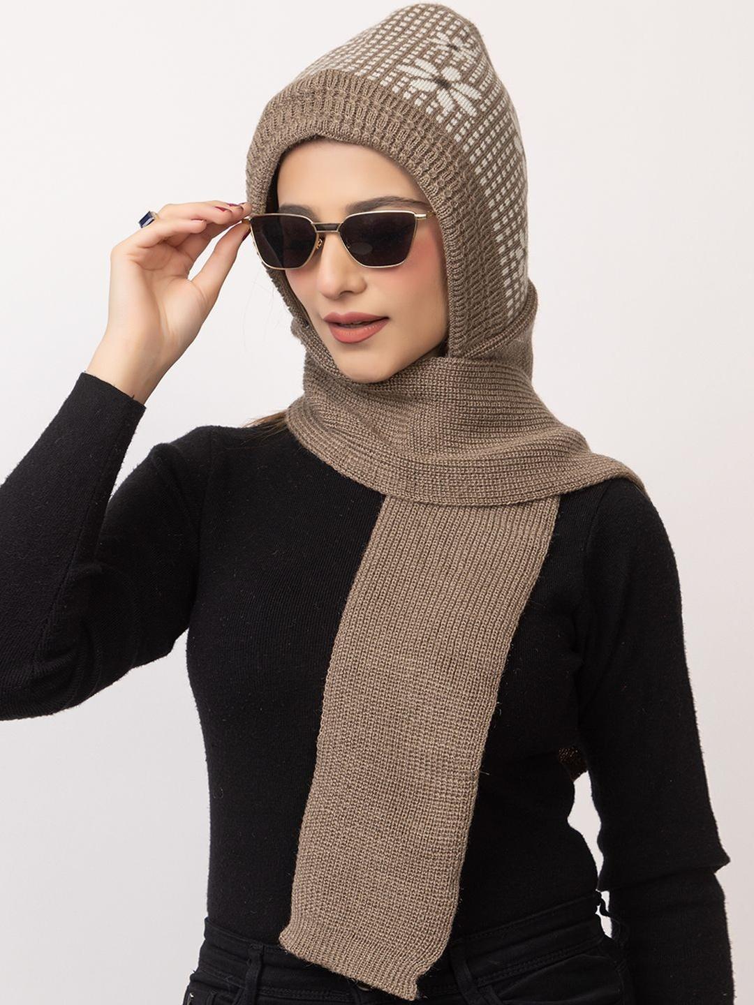 Buy Amoldo Printed Soft Flower Woolen Muffler Cap - Caps for Women ...