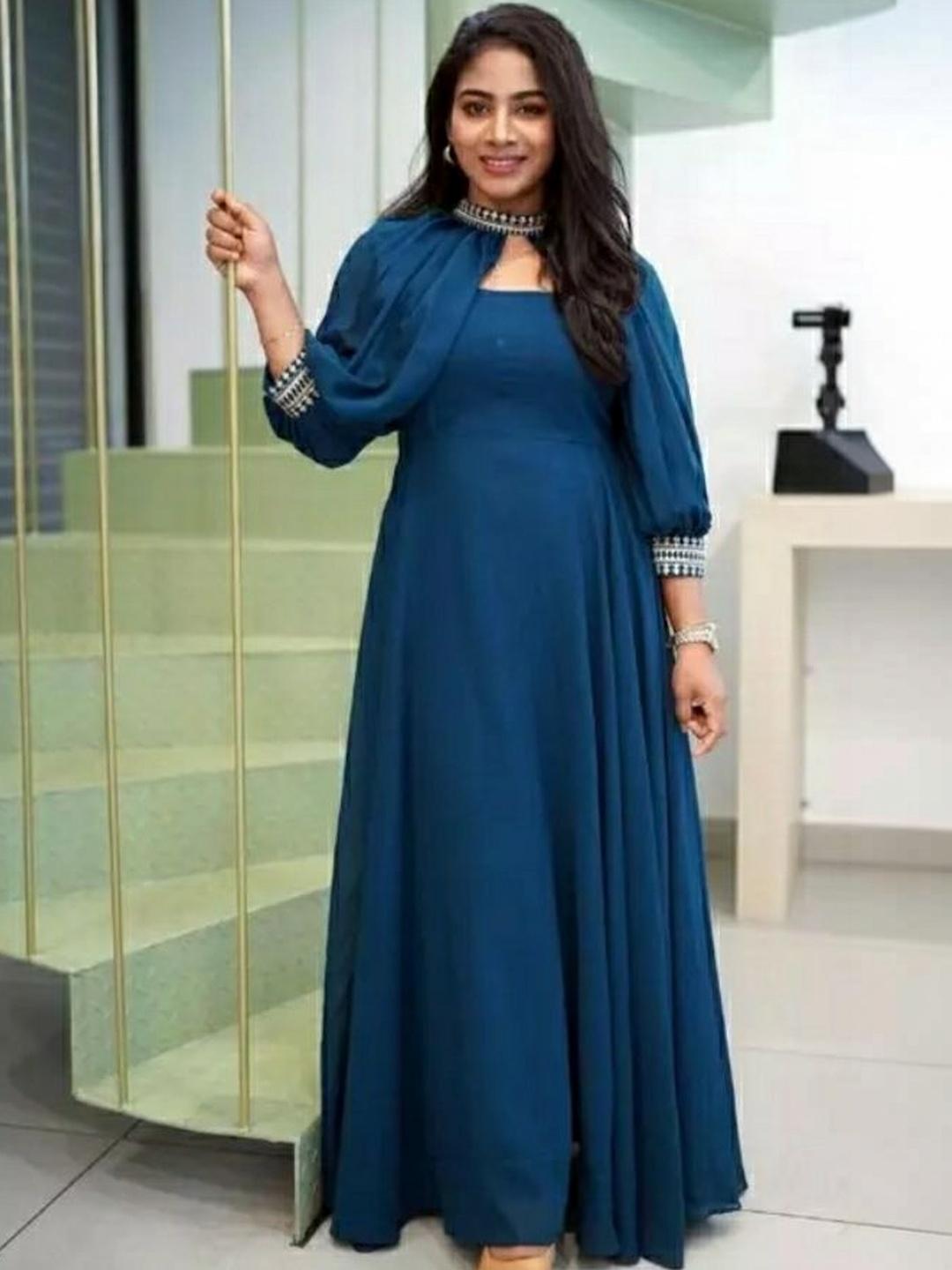 Buy MAHUDI Puff Sleeve Georgette Maxi Dress - Dresses for Women ...