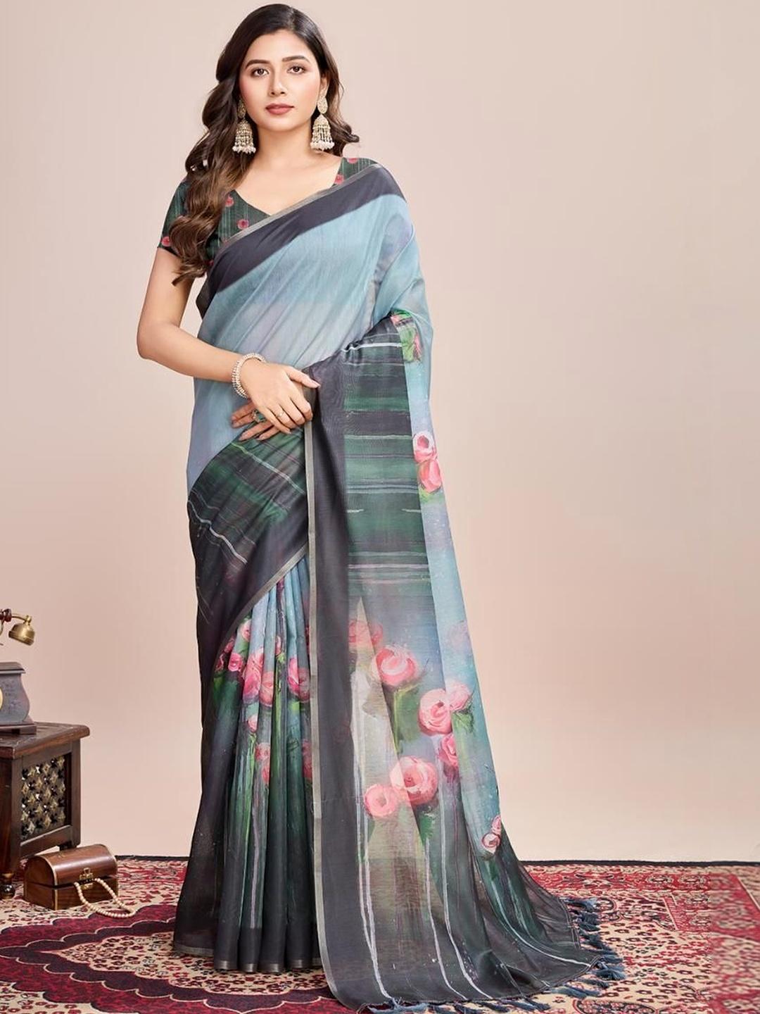 Buy TEEYA CREATION Floral Linen Blend Saree - Sarees for Women 38187880 ...