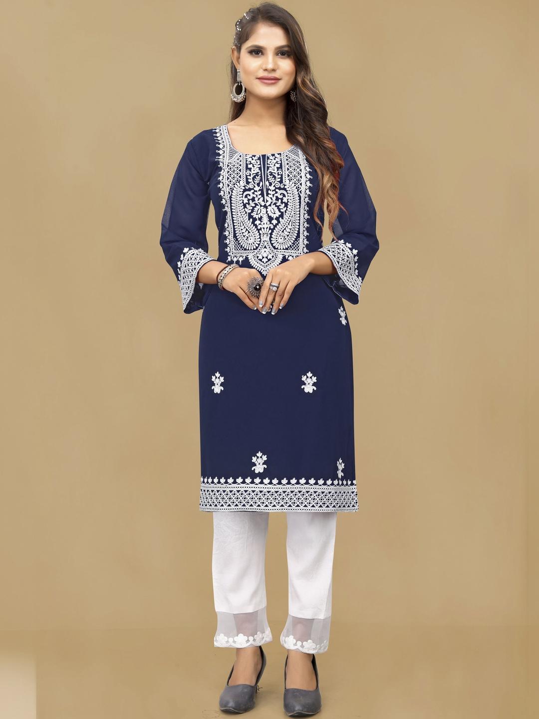 Buy Snizvi Women Ethnic Motifs Embroidered Regular Thread Work Kurta ...