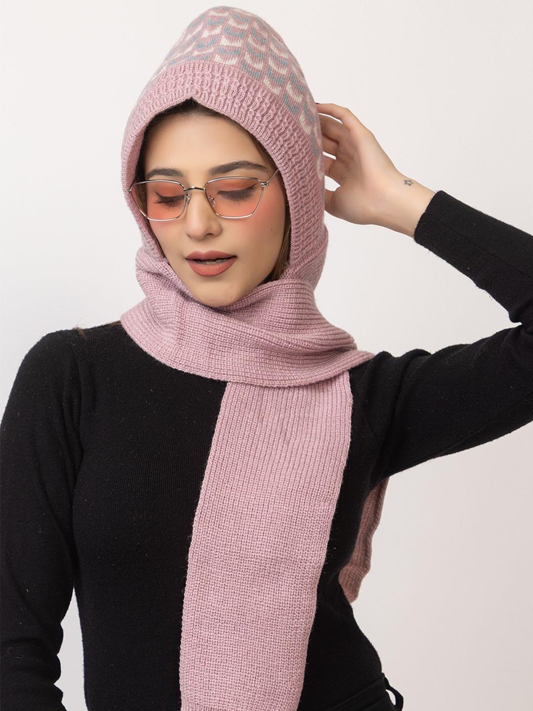 Buy Amoldo Women Printed Woollen U Design Muffler Cap - Caps for Women ...