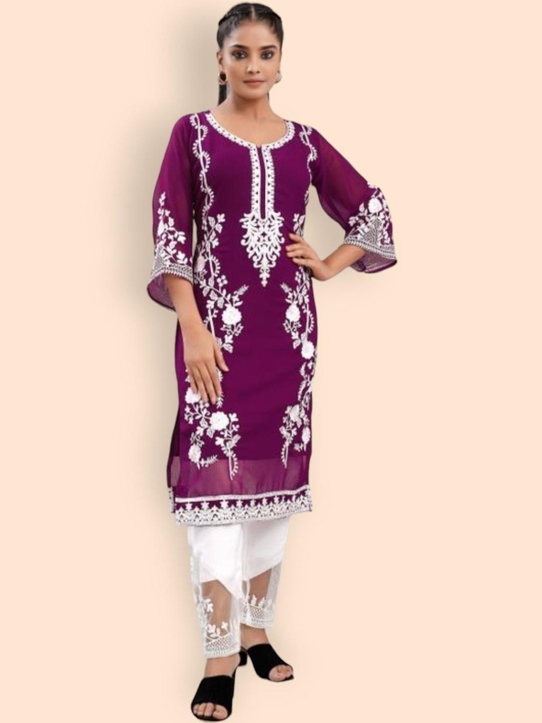 Buy Snizvi Women Ethnic Motifs Embroidered Regular Thread Work Kurta ...