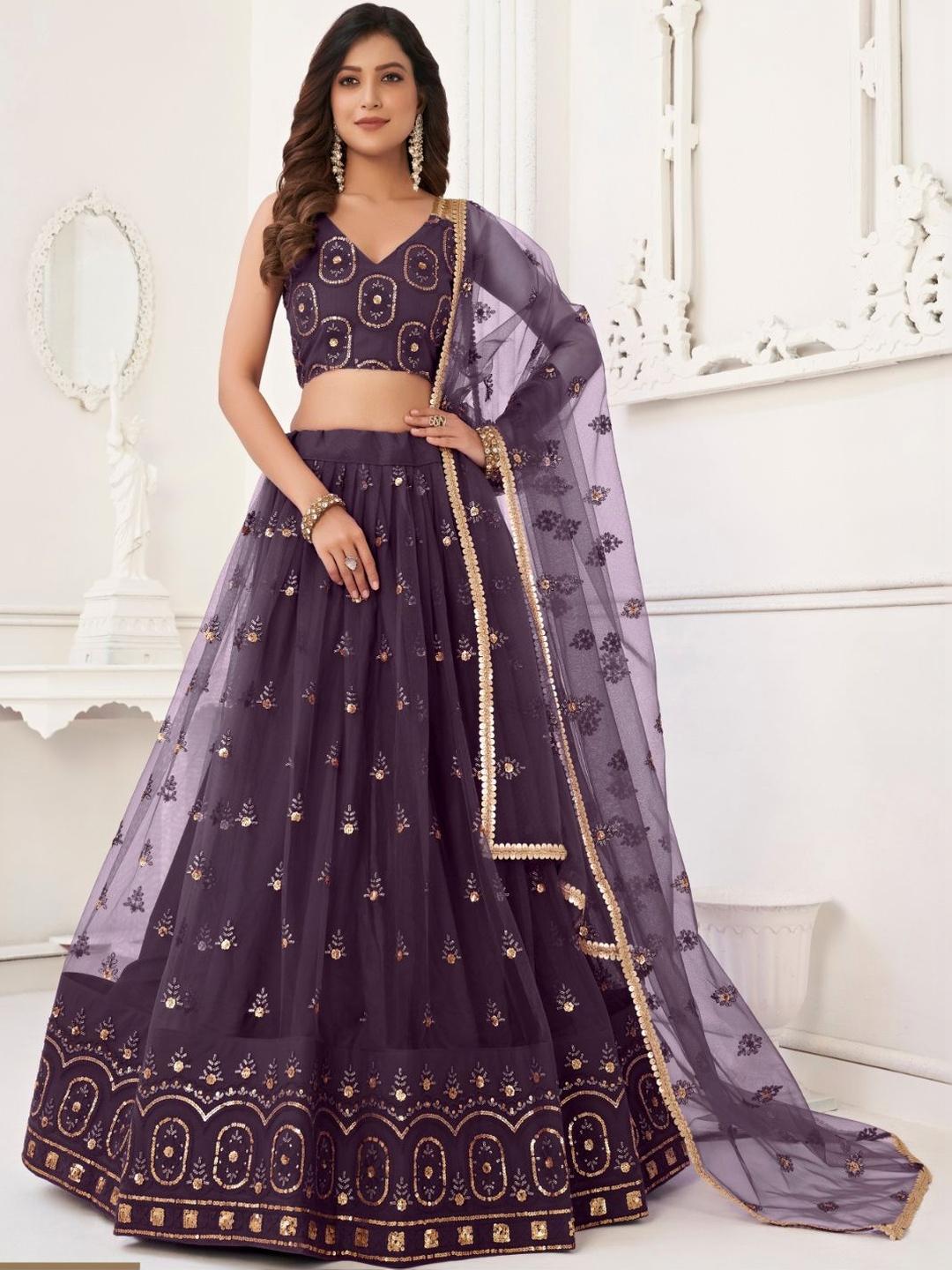 Buy EthniQlo Deep Purple (Wine) Embroidered Lehenga Choli - Lehenga ...