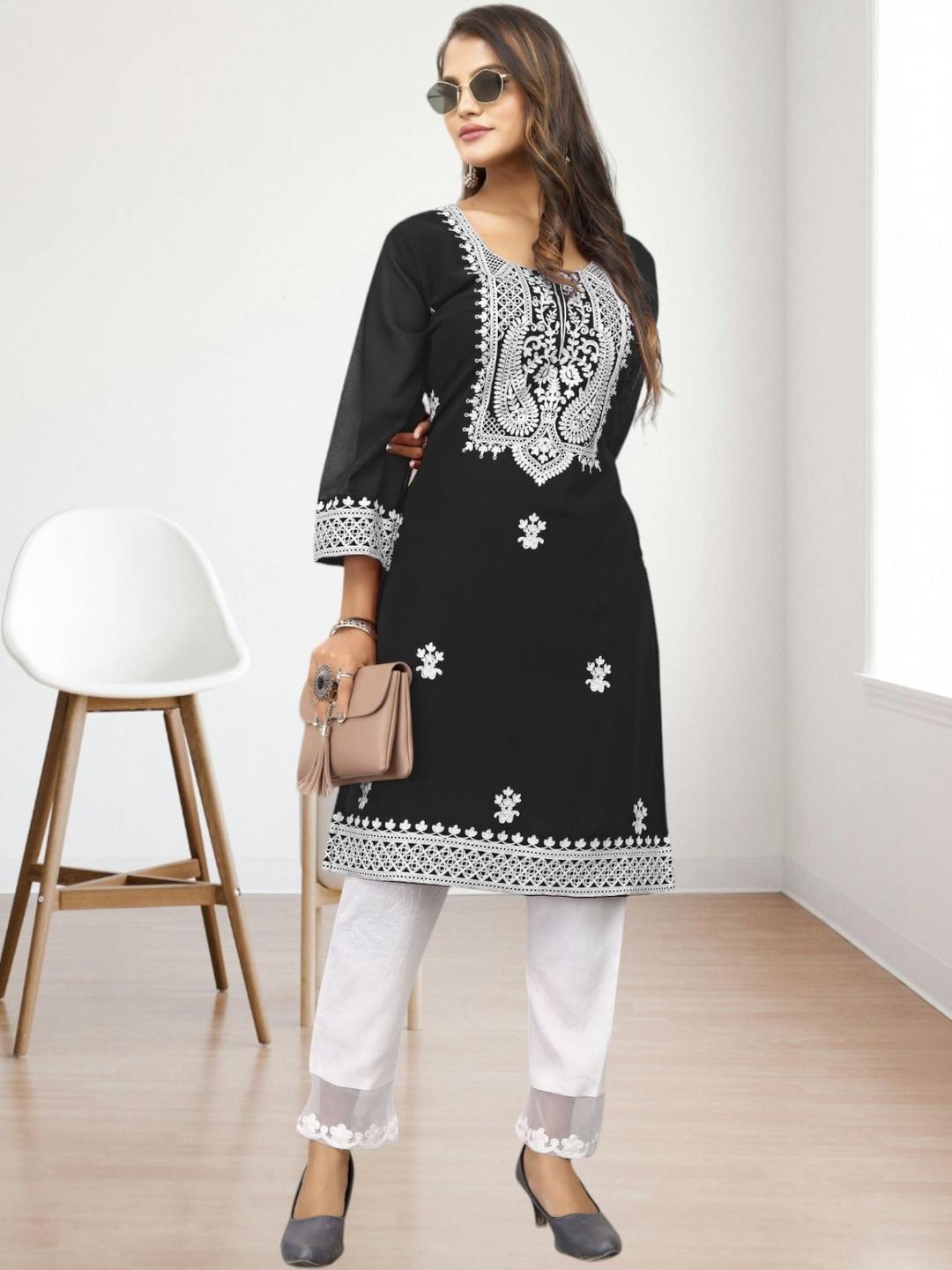 Buy Snizvi Women Ethnic Motifs Embroidered Regular Thread Work Kurta ...