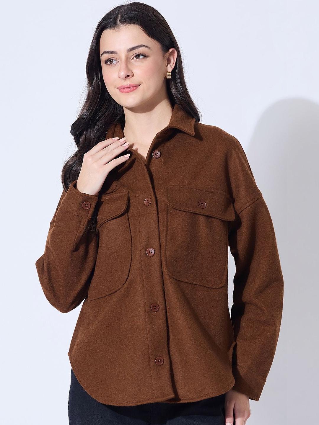 Buy The Roadster Lifestyle Co Spread Collar Neck Shacket - Shackets for ...
