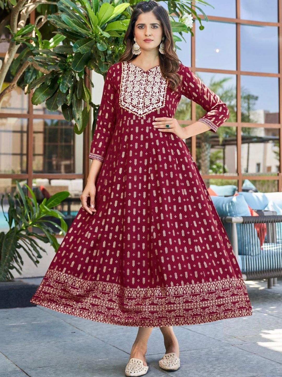 Buy DADIYA Women Ethnic Motifs Embroidered Thread Work Floral Anarkali ...