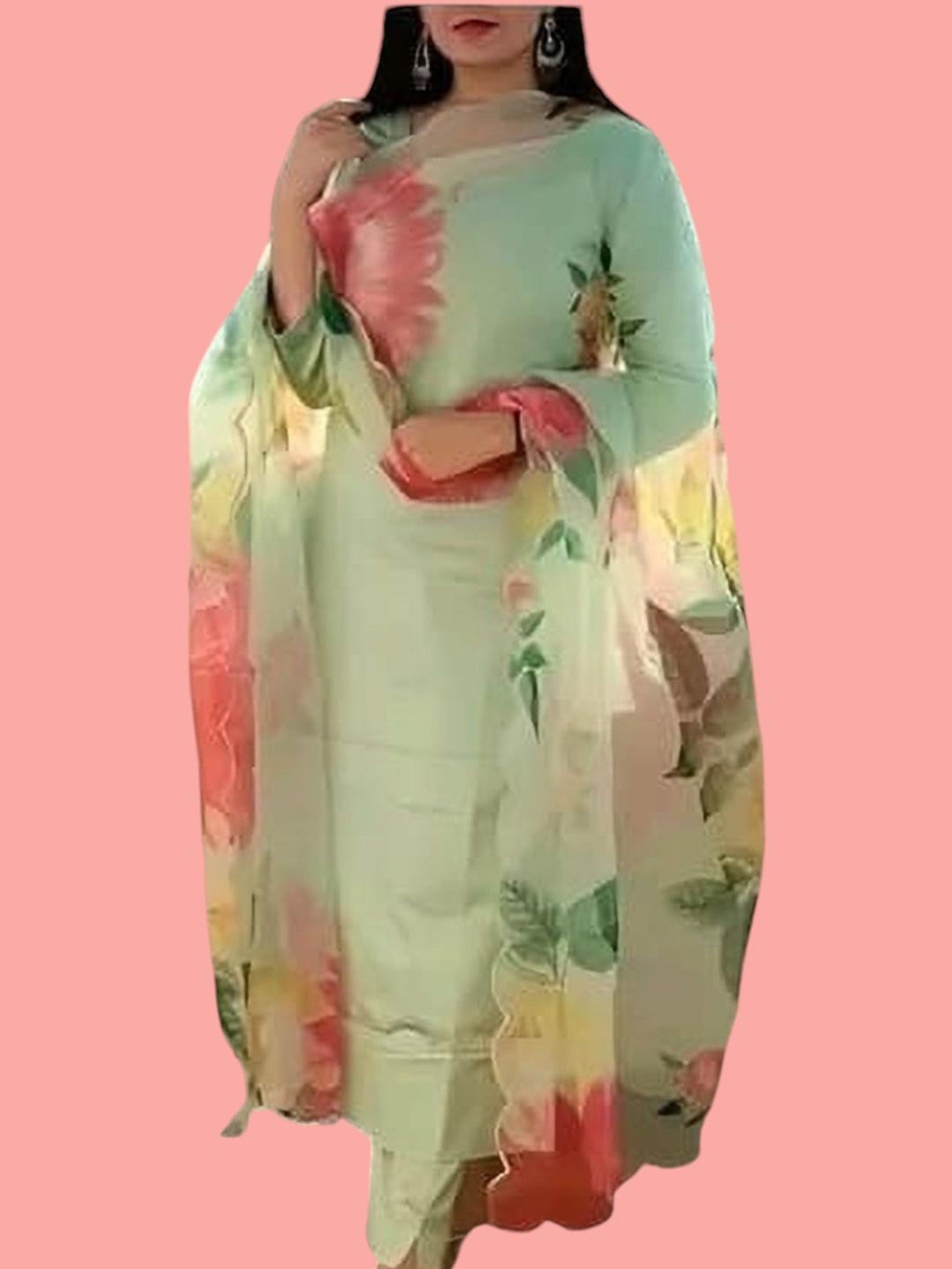 Buy Snizvi Women Floral Printed Regular Kurta With Trousers & With ...