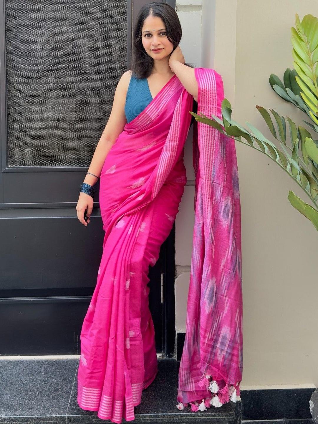 Buy Polki By Bhagwati Saree Woven Design Pure Cotton Handloom Ikat ...