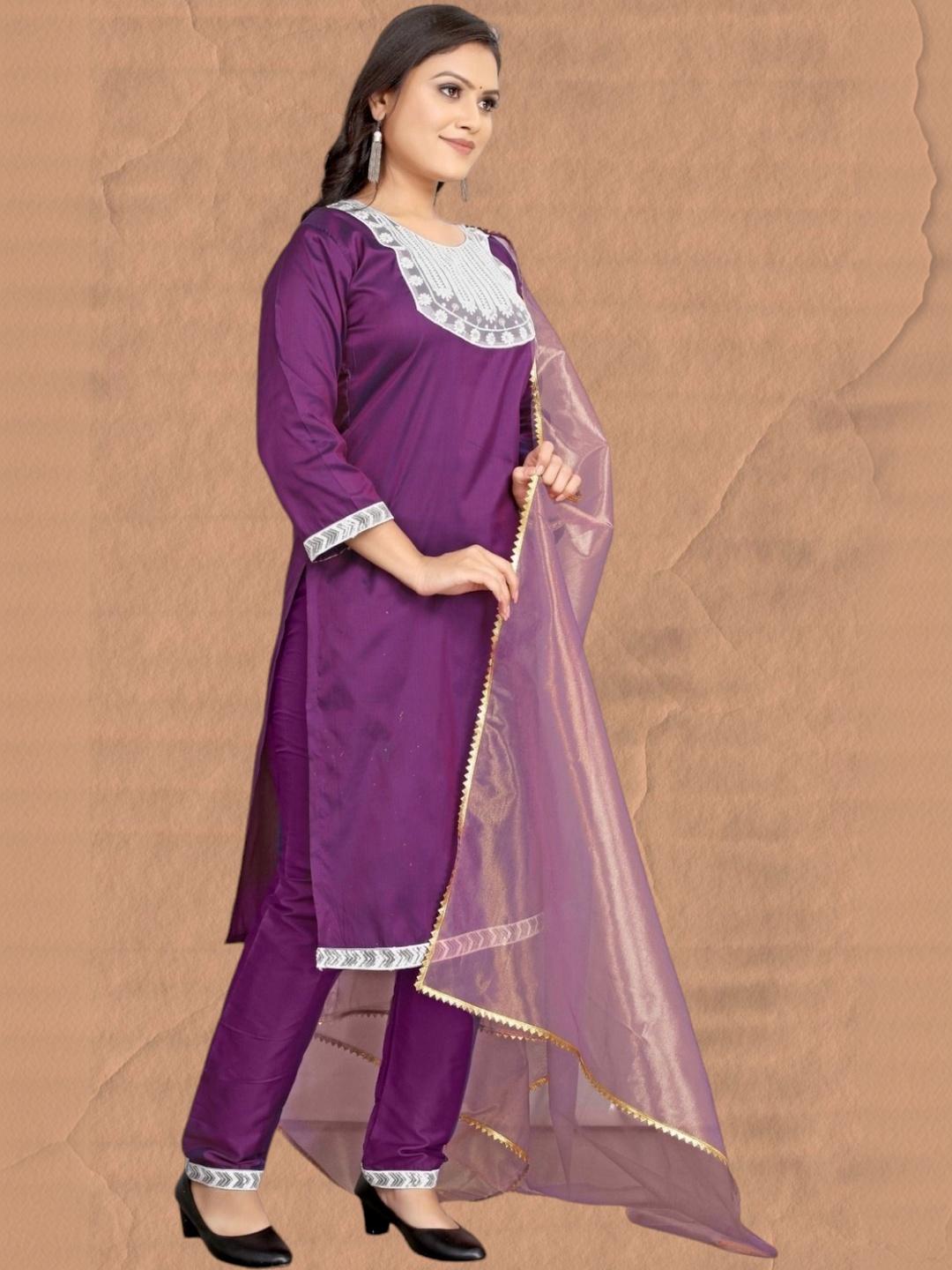 Buy Snizvi Women Embroidered Regular Thread Work Kurta With Trousers ...