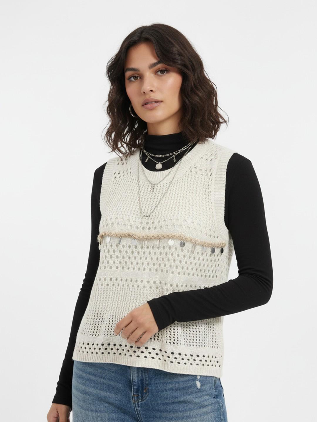 Buy Glitchez Self Designed Shell Embellished Knitted Sweater - Sweaters ...