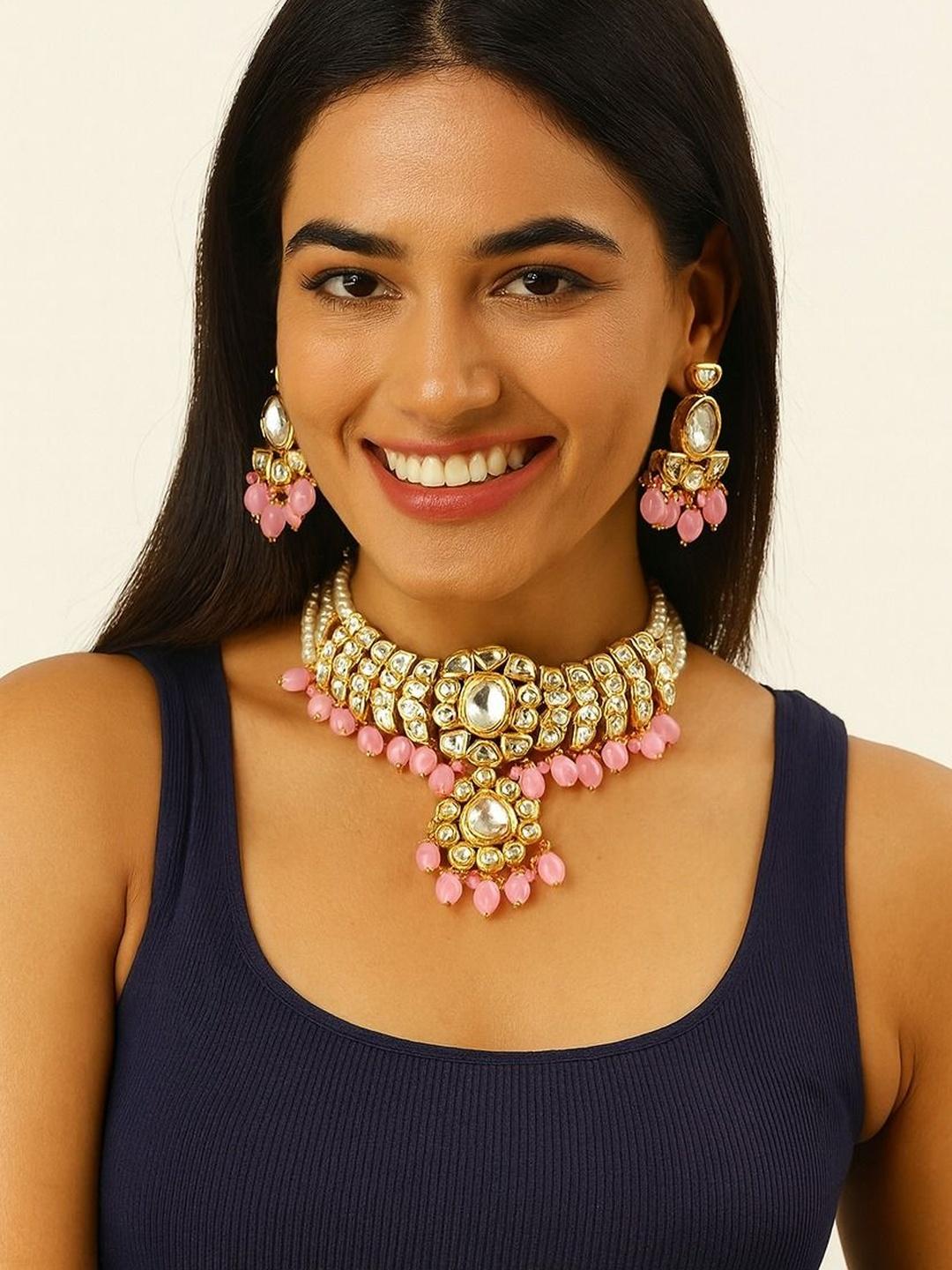 Buy TJC Gold Plated Kundan Studded Jewellery Set - Jewellery Set for ...