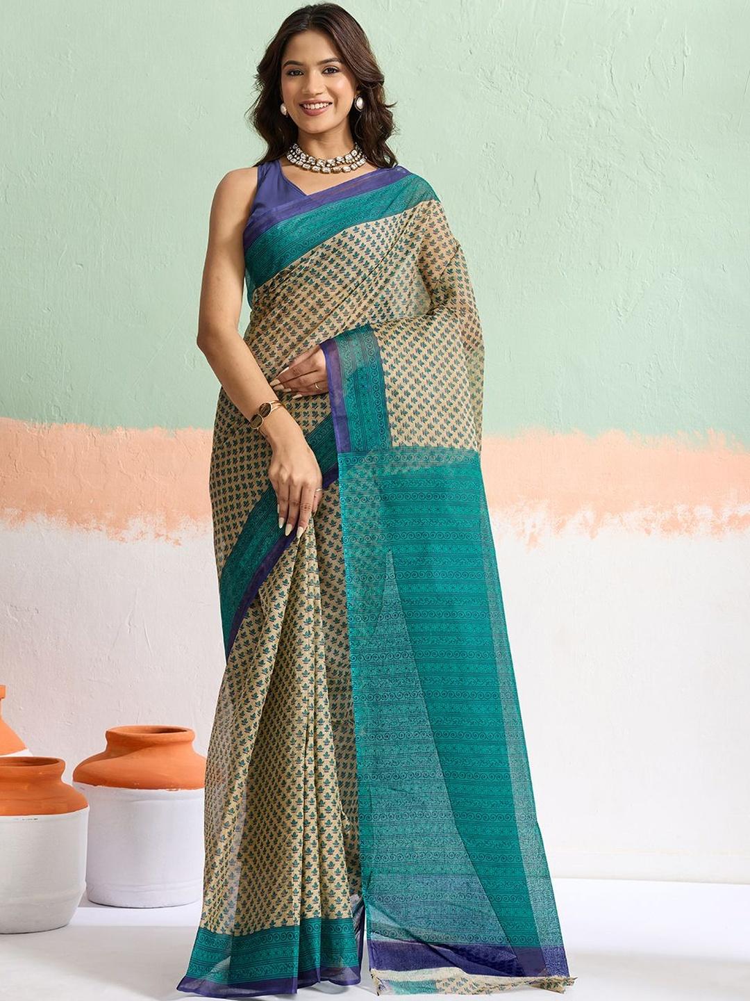 Buy SHANVIKA Ethnic Motifs Pure Cotton Handloom Saree - Sarees for ...