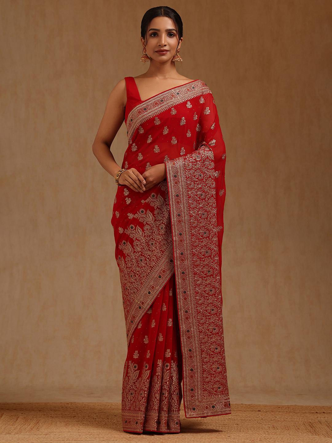 Buy Soch Ethnic Motifs Embroidered Pure Georgette Heavy Work Saree ...