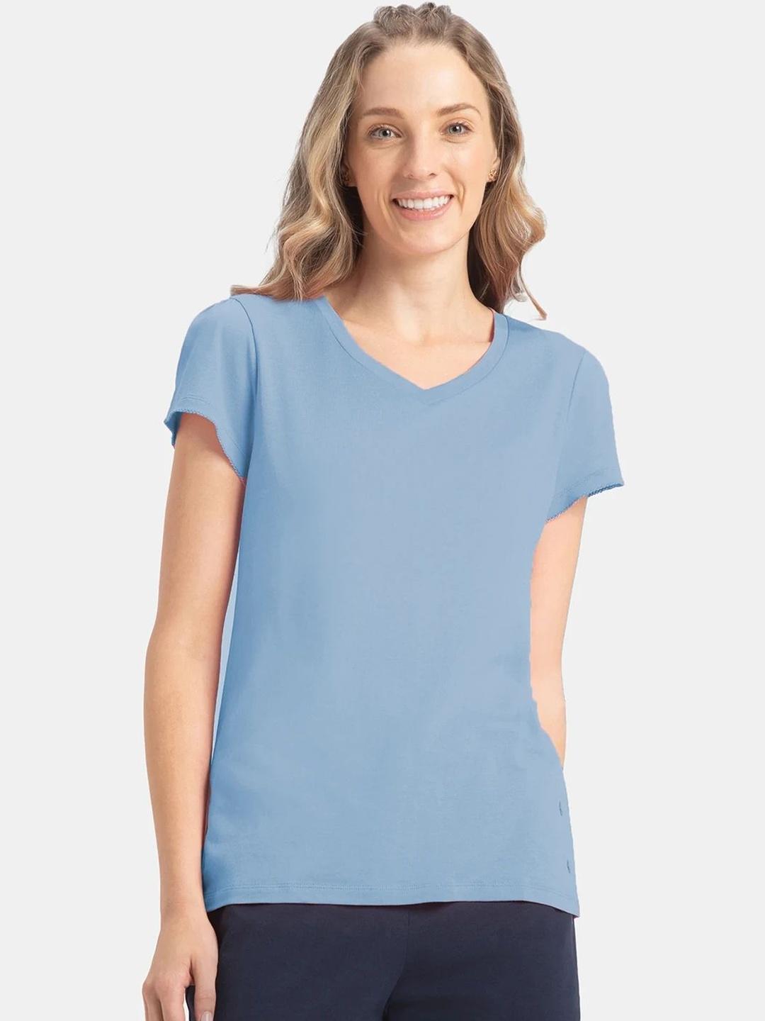 Buy Jockey Micro Modal Cotton Relaxed Fit Solid V Neck Half Sleeve ...