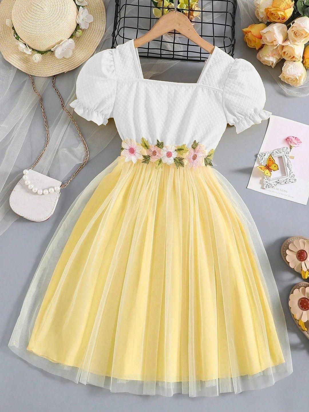 Buy Miss & Chief Floral Embroidered Puff Sleeve Net A Line Dress ...