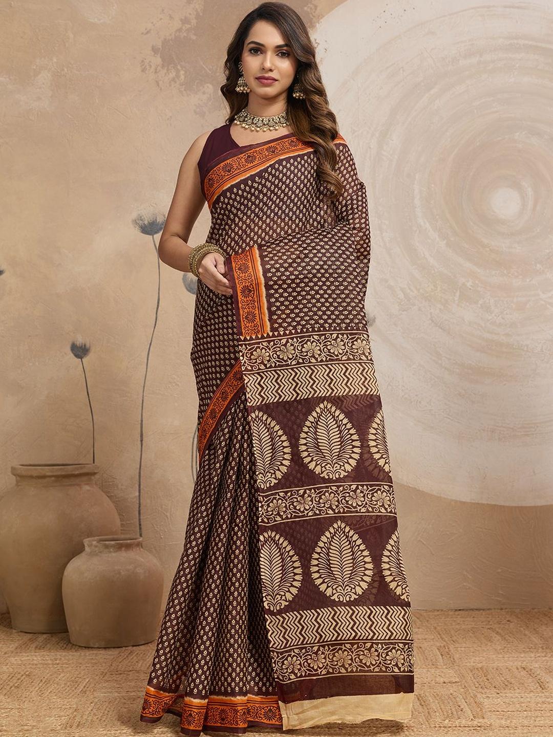 Buy SHANVIKA Ethnic Motifs Pure Cotton Handloom Saree - Sarees for ...