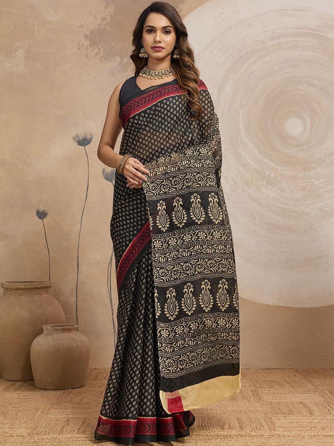 Buy SHANVIKA Ethnic Motifs Pure Cotton Handloom Saree - Sarees for ...
