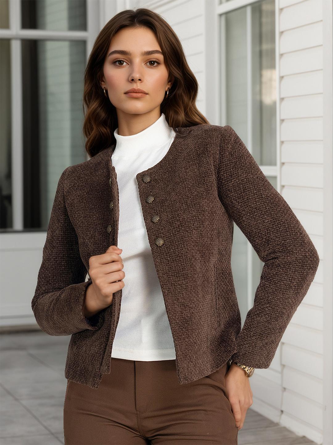 Buy LURE URBAN Women Self Design Round Neck Short Overcoat - Coats for ...