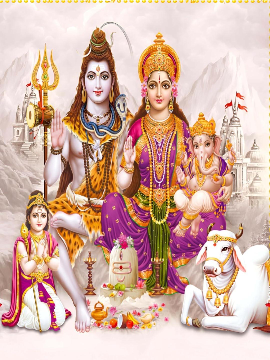 Buy Backdropon White & Purple Lord Shiv Parivar Design Rectangular ...