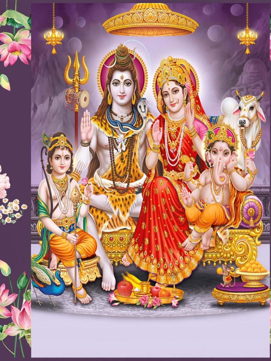 Buy Backdropon Purple & Red Lord Shiv Parivar Design Rectangular ...
