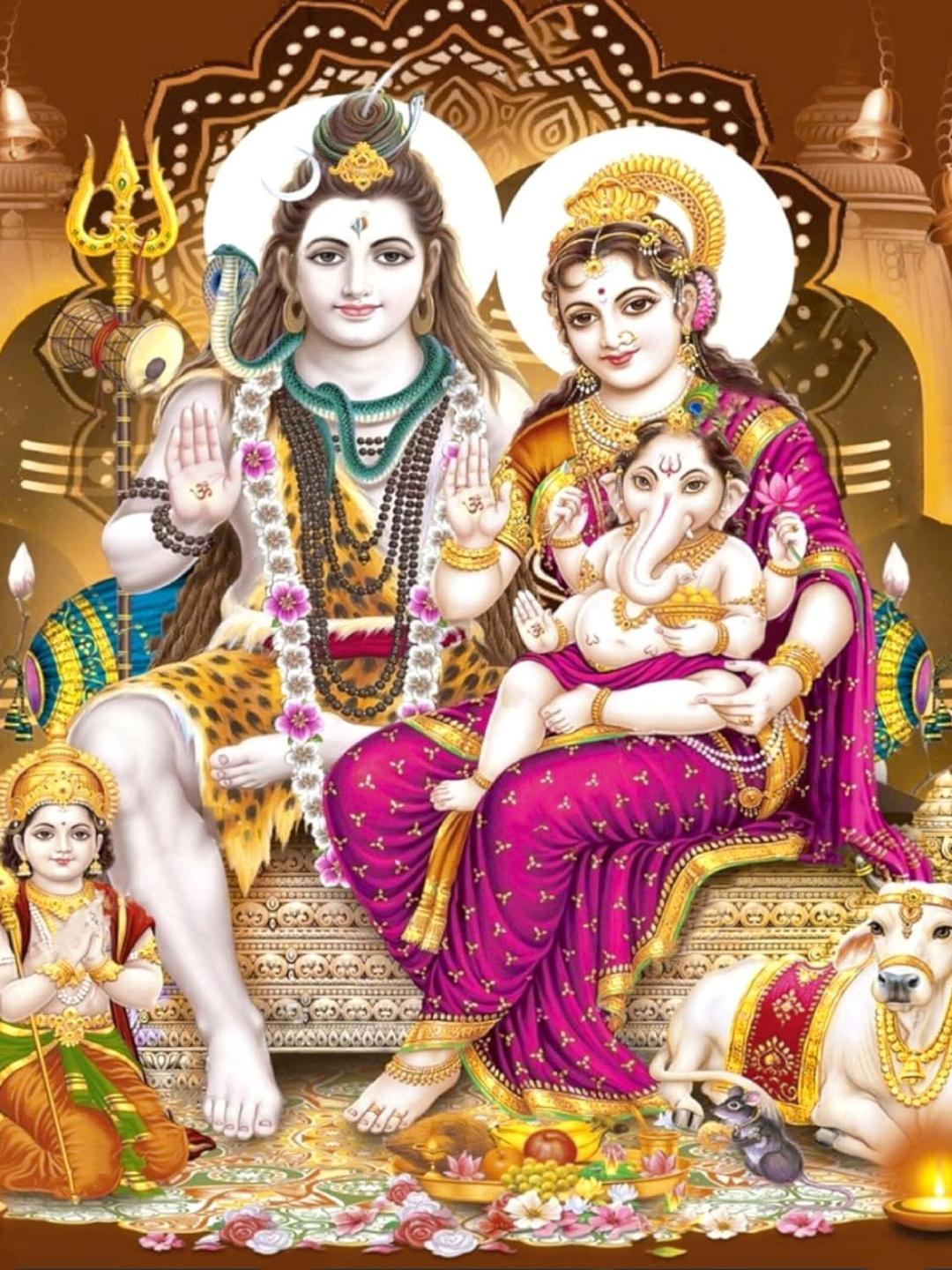 Buy Backdropon Yellow & Pink Lord Shiv Parivar Design Rectangular ...