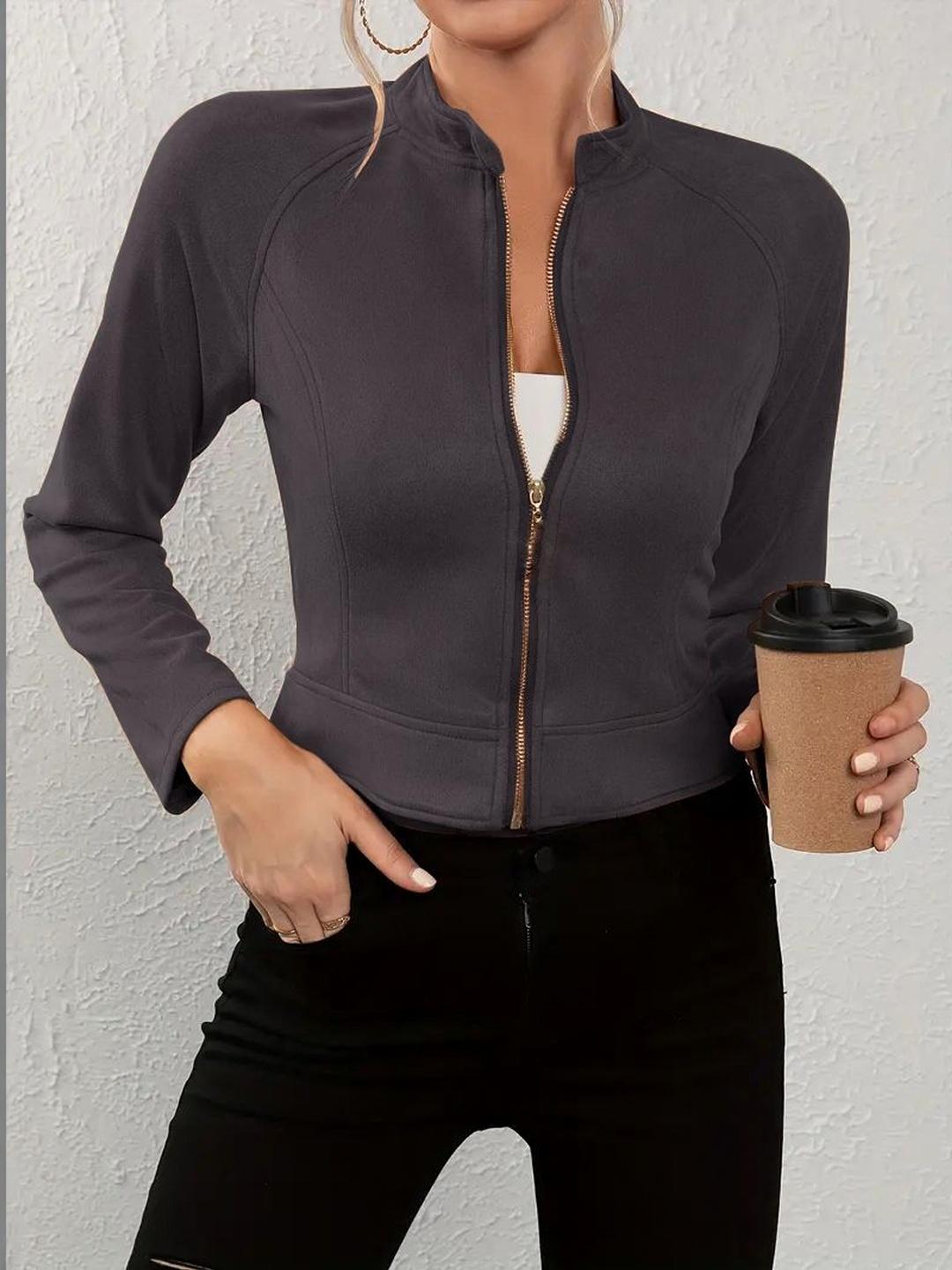 Buy GENZILOOKS Casual Crop High Neck Jackets - Jackets for Women ...