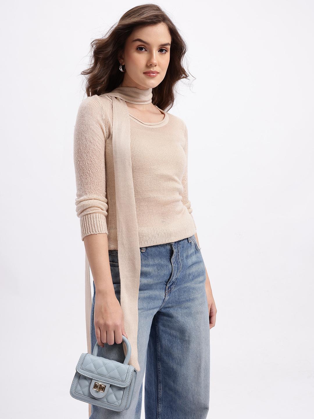 Buy Glitchez Acrylic Sheer Pullover With Scarf - Sweaters for Women ...