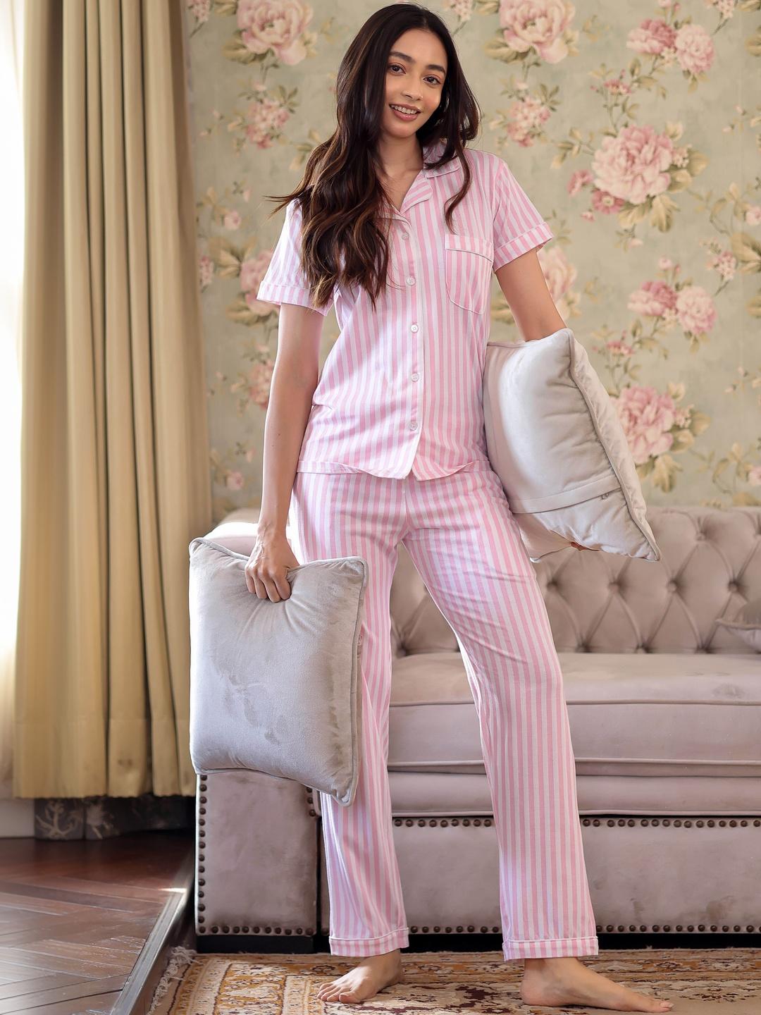 Buy NAP STORY Stripes Shirt And Pyjama Nightsuit Set - Night Suits for ...