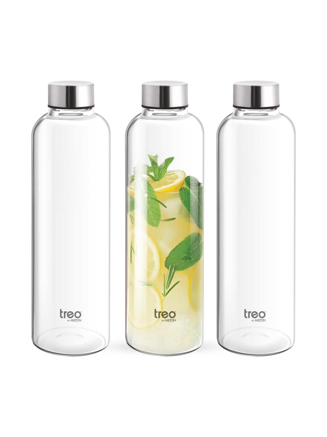 Buy Treo Transparent & Green Set Of 3 Glass Solid Water Bottle - Water ...