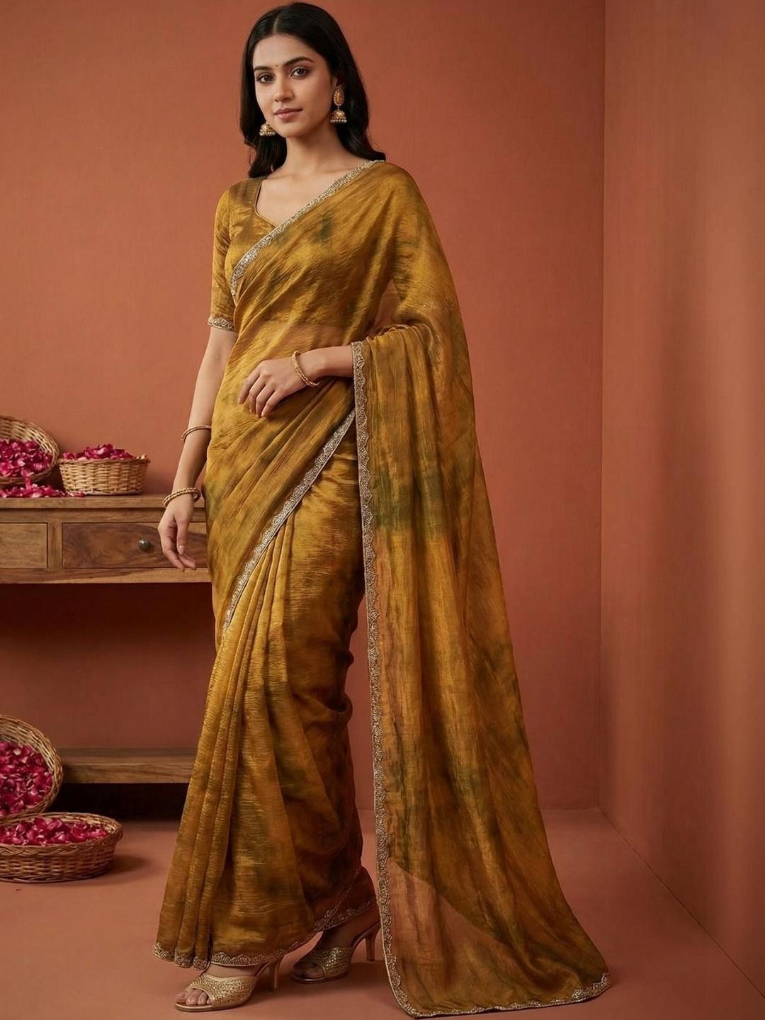 Buy Sangria Jimmichu Embellished One Min Saree With Matching Blouse ...