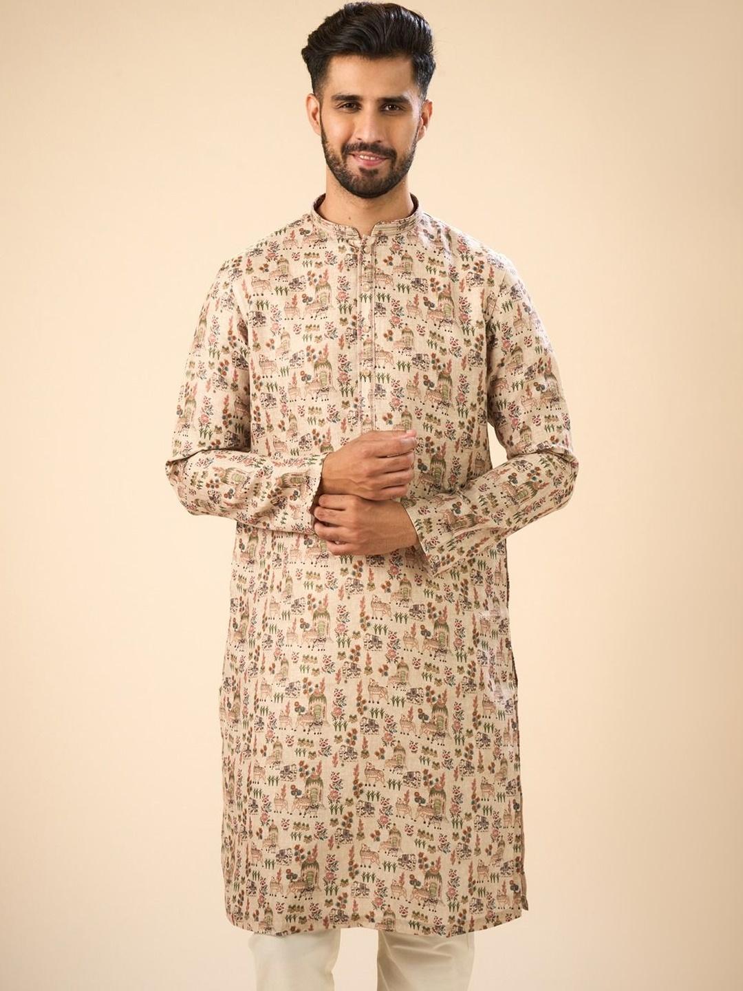 Buy Manyavar Men Ethnic Motifs Printed Indie Prints Kurta - Kurtas for ...