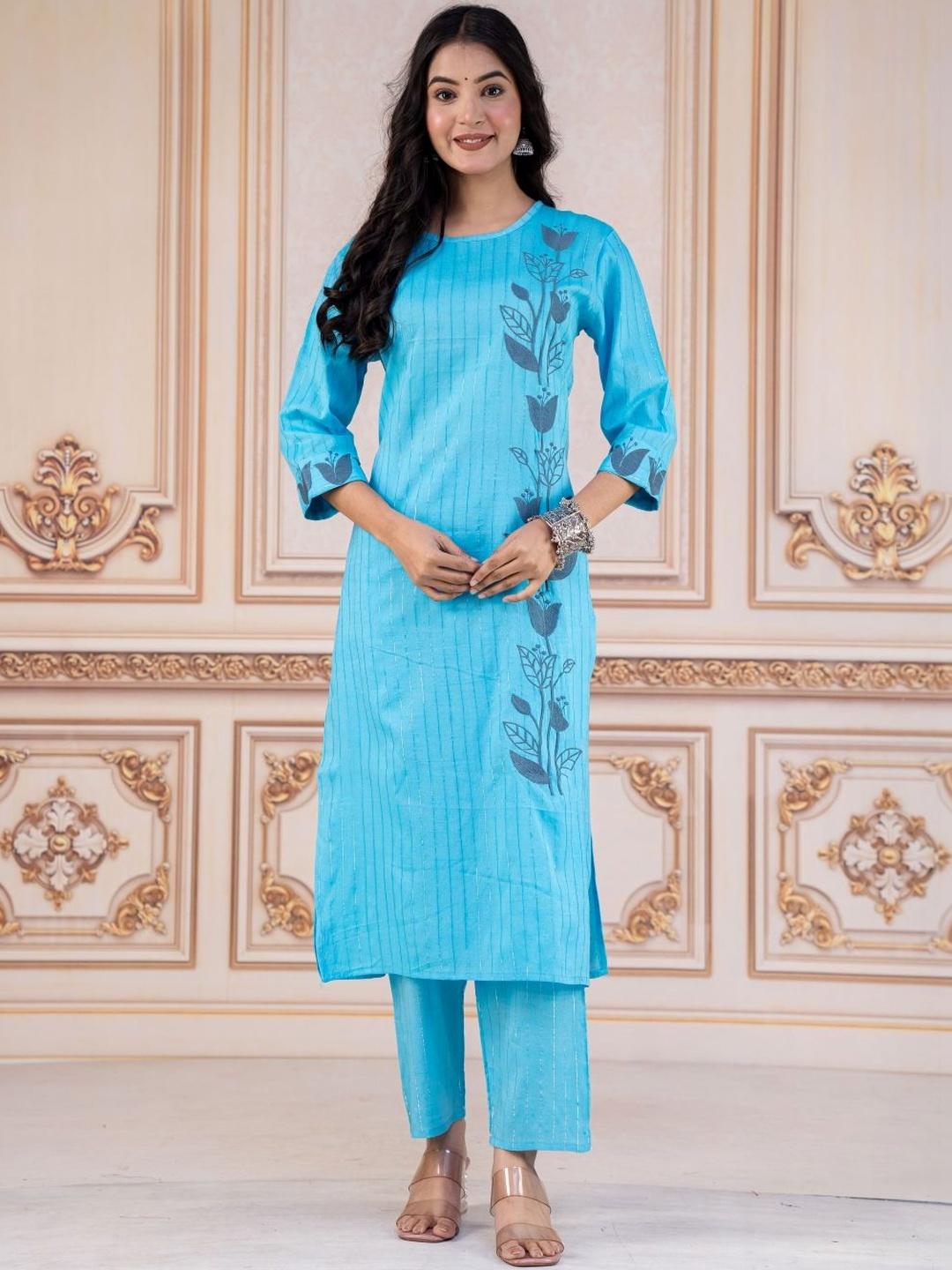 Buy Mehsoos Women Printed Regular Pure Cotton Kurta With Trousers ...