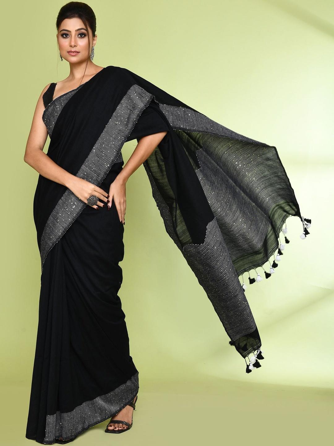 Buy Piyari Fashion Woven Design Sequinned Pure Cotton Jamdani Saree ...