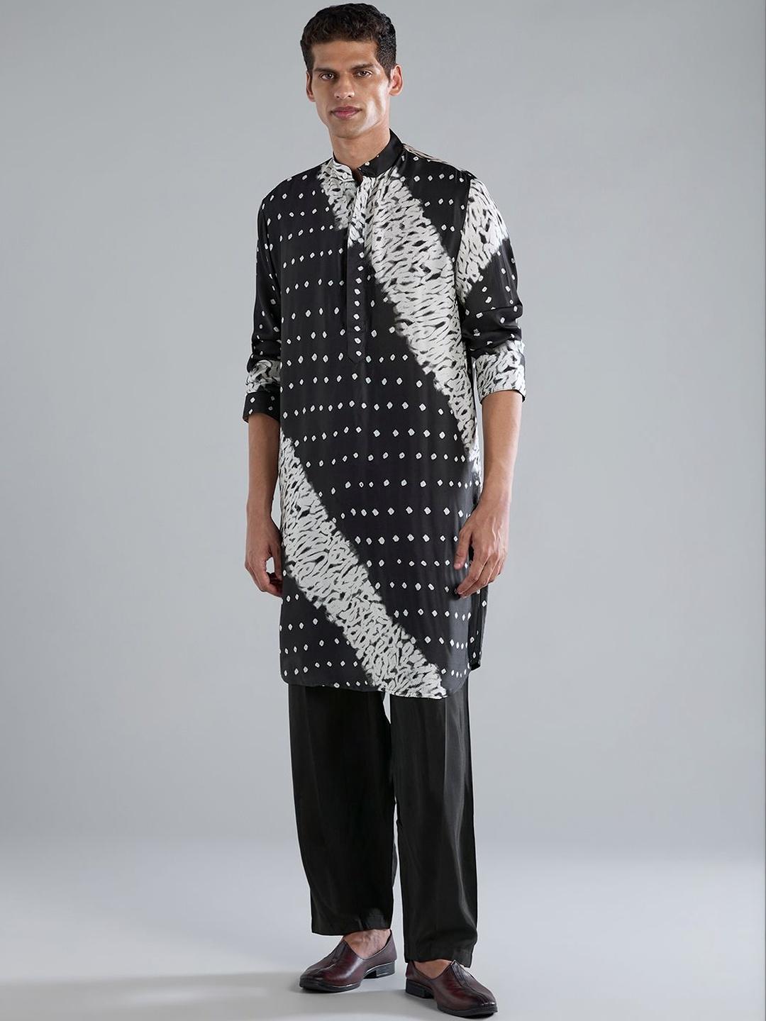 Buy KALKI Fashion Men Bandhani Printed Regular Kurta With Trousers ...