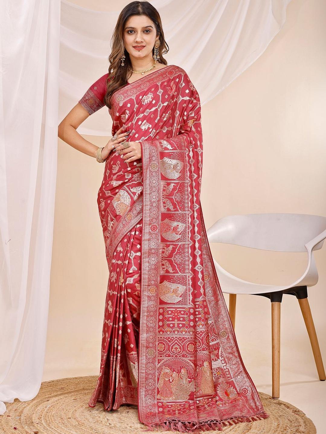 Buy Dhyey Fashion Ethnic Motifs Zari Heavy Work Banarasi Saree - Sarees ...