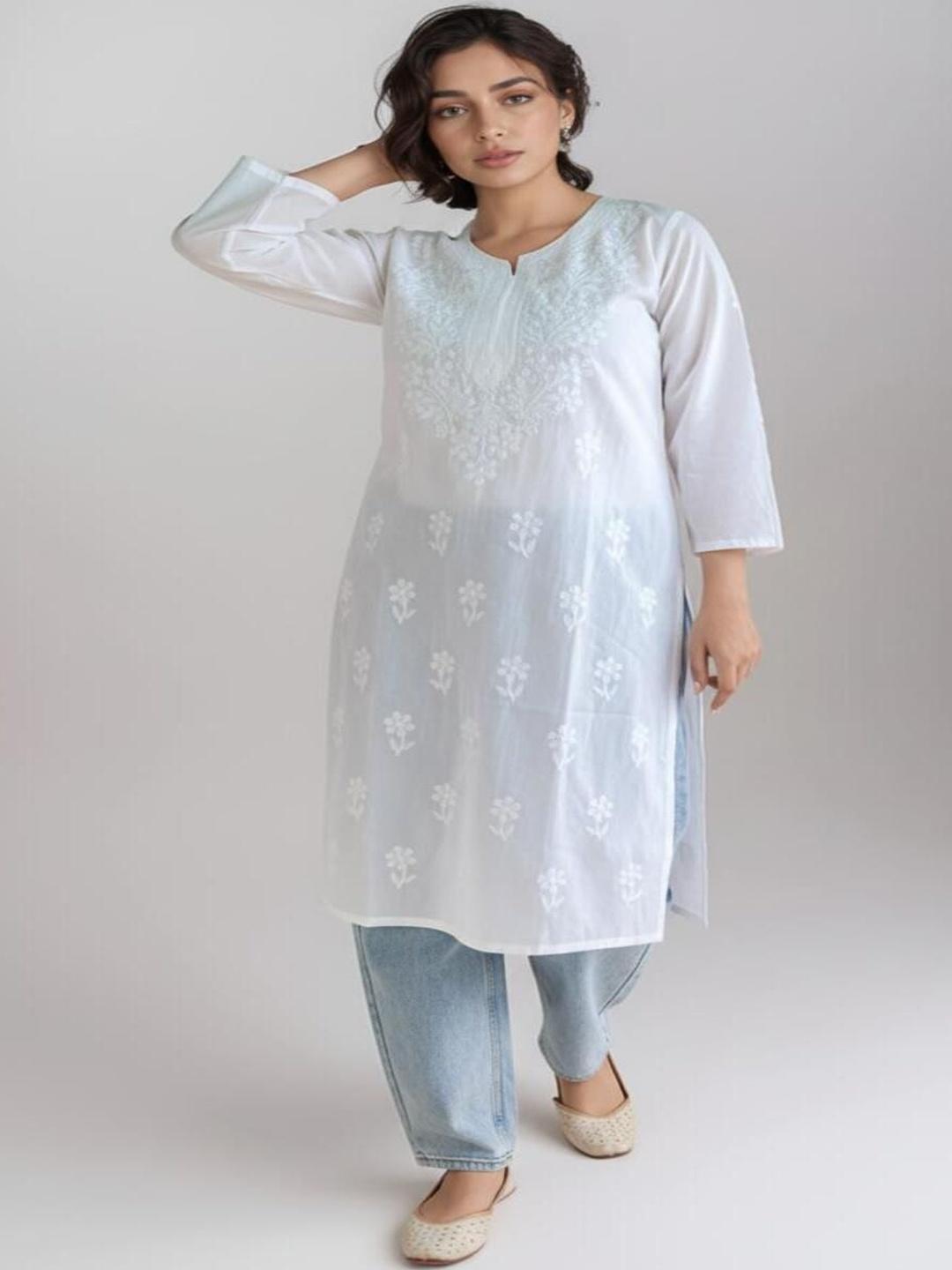 Buy Elaasa Ethnic Motifs Embroidered Thread Work Pure Cotton Thread ...