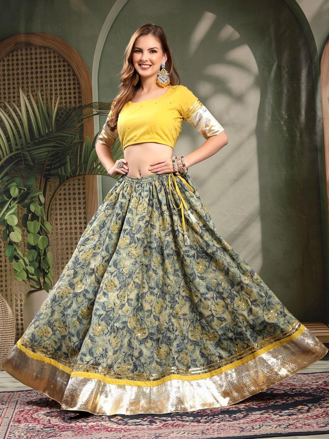 Buy KALINI Sequinned Block Print Ready To Wear Lehenga & - Lehenga ...