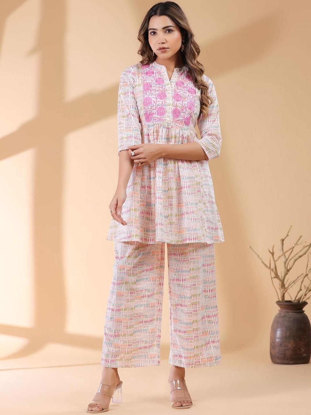 Buy Fusion By Glitchez Women Abstract Printed Pure Cotton A Line Co Ord ...