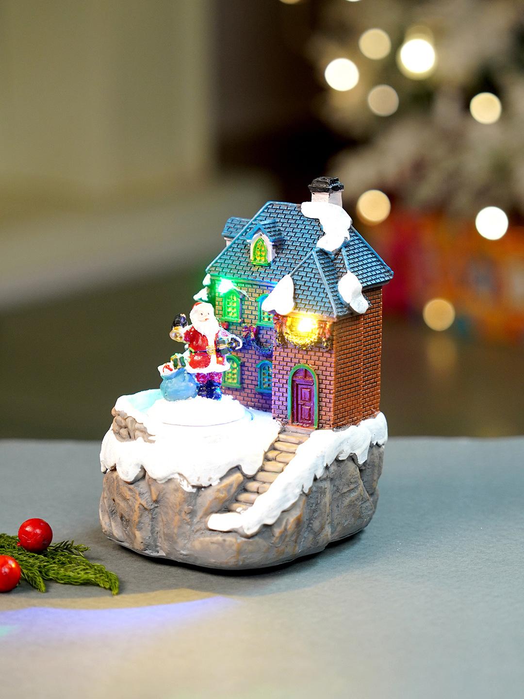 Buy Little Surprise Box LLP Blue Santa House Figurine Rotating, Musical ...