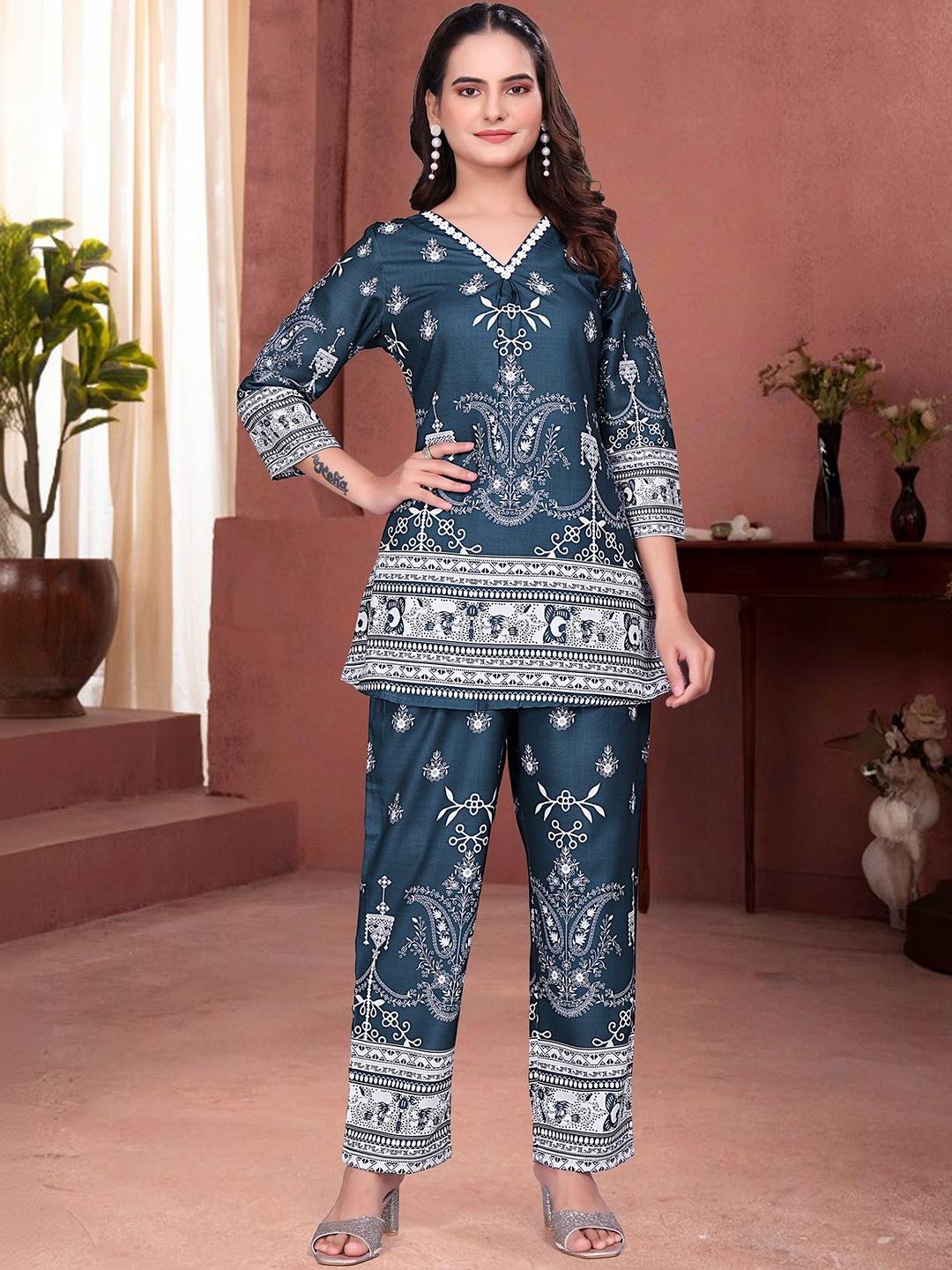 Buy Nigel Designer Women Ethnic Motifs Printed Regular Silk Crepe Kurta ...