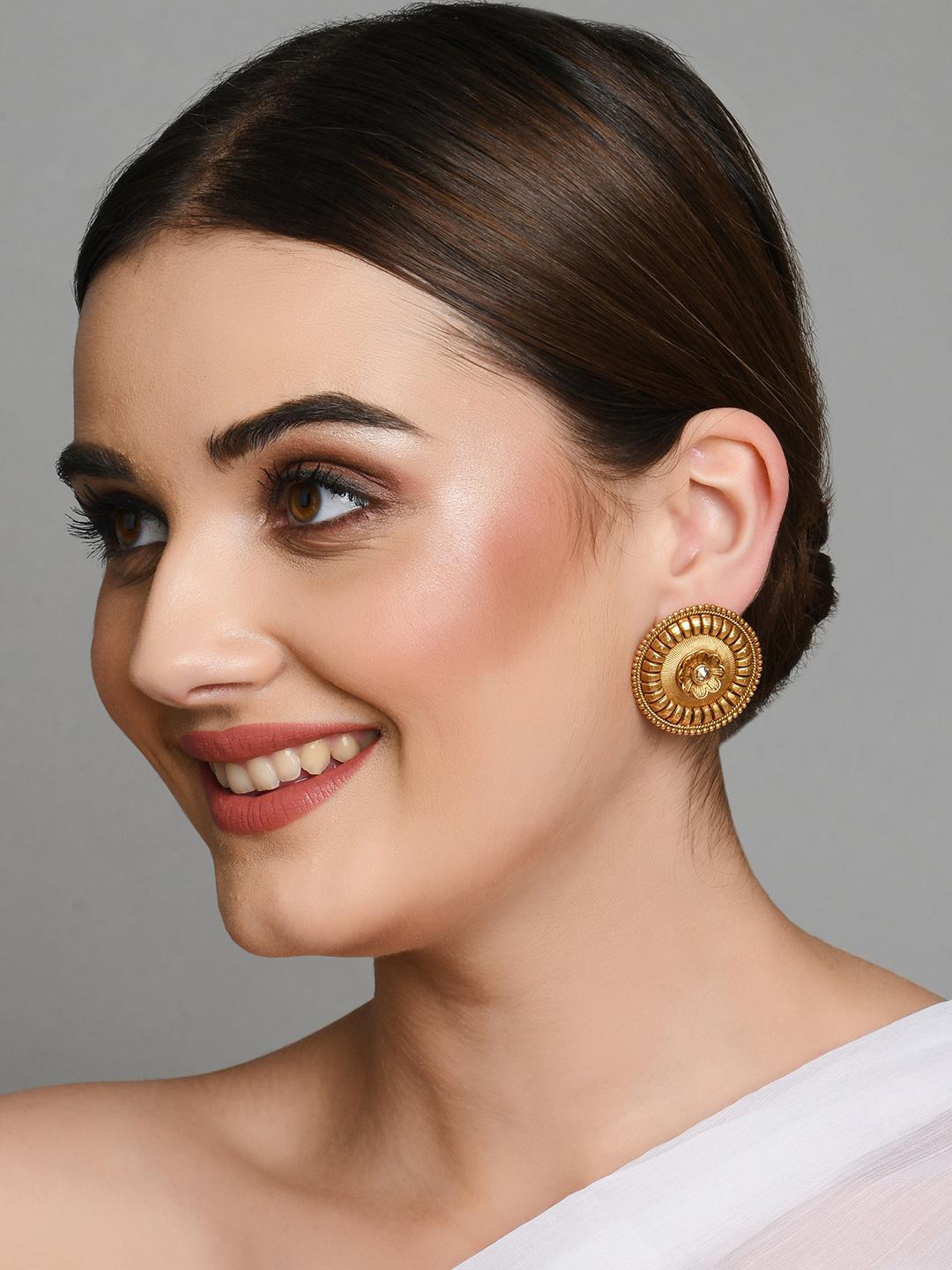 Buy Fida Gold Plated Circular Meenakari Stone Studded Stud Earrings ...